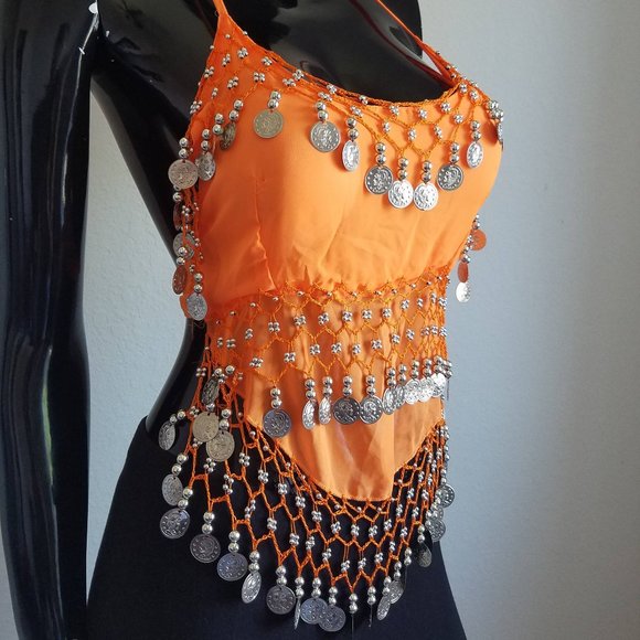 Tops | Orange And Silver Belly Dance Top | Poshmark